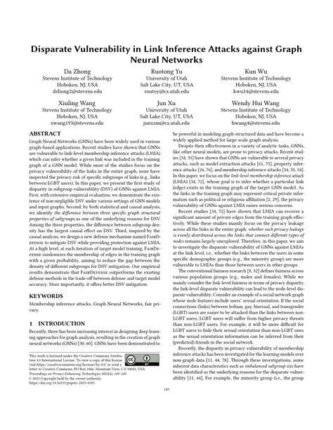 Pdf Disparate Vulnerability In Link Inference Attacks Against Graph