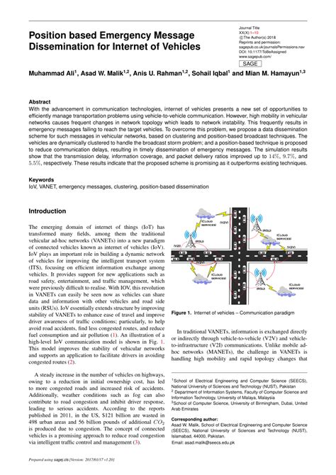 Pdf Position Based Emergency Message Dissemination For Internet Of Vehicles