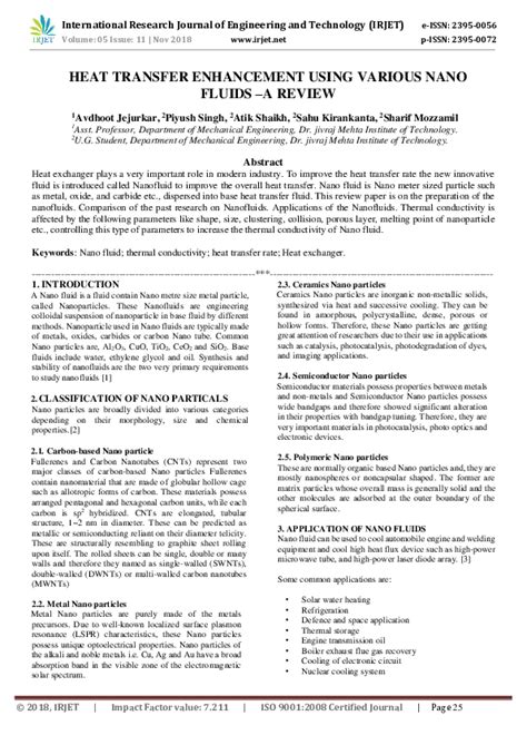pdf heat transfer enhancement using various nano fluids a review