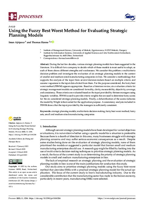 Pdf Using The Fuzzy Best Worst Method For Evaluating Strategic Planning Models