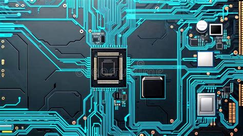 Futuristic Circuit Board Background Design With Neon Blue Pathways Stock Image Image Of