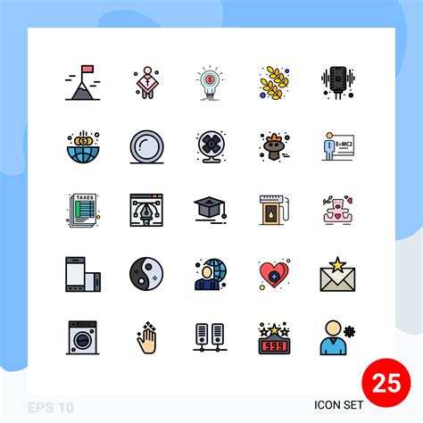 Set Of 25 Vector Filled Line Flat Colors On Grid For Record Nature Finance Leaves Startup