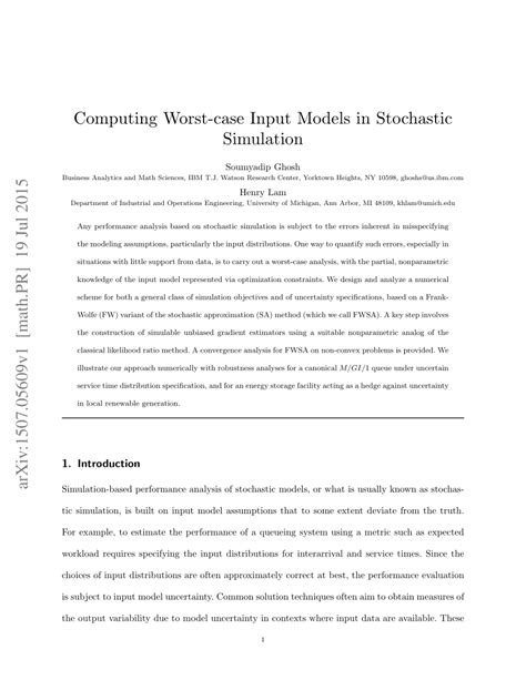 Pdf Computing Worst Case Input Models In Stochastic Simulation