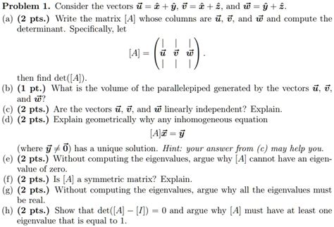 Solved Problem Consider The Vectors € 2 And W 2 2