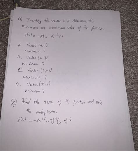 Solved 0 0 Identify Minimum The Vertex And Determine The