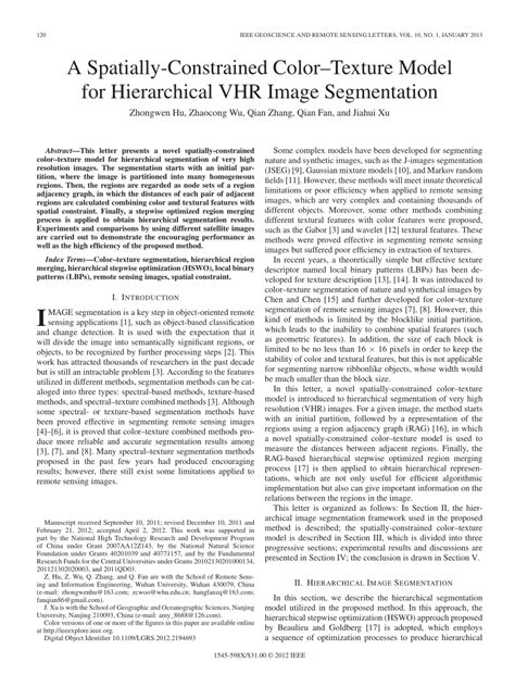 Pdf A Spatially Constrained Colortexture Model For Hierarchical Vhr