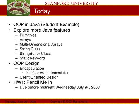 Cs193j Programming In Java Summer Quarter 2003 Lecture 2 Oopjava