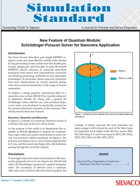 New Feature Of Quantum Module Schrödinger Poisson Solver For Nanowire Application Silvaco