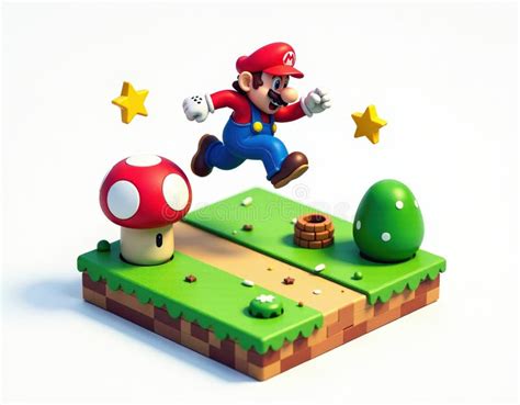 Super Mario Jumping 3d Render Retro Gaming Icon Stock Illustration
