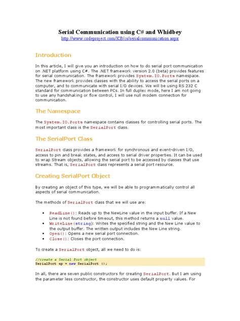 programming serial communication in c using the serialport class and