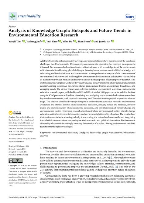 PDF Analysis Of Knowledge Graph Hotspots And Future Trends In Environmental Education Research