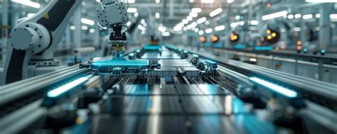 Industrial Robotic Arm Assembling Components On A High Tech Futuristic