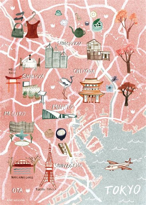 Tokyo Illustrated Map Japan Art Print City Map Poster Illustrated Map Japan Art City Map