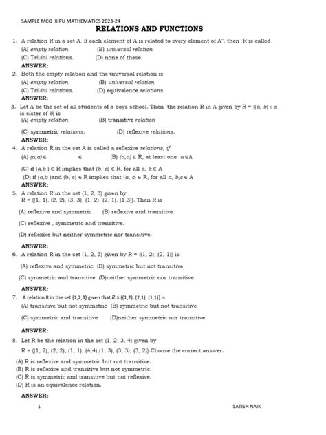 2nd Pu Mathematics Mcqs Passing Package Pdf Abstract Algebra