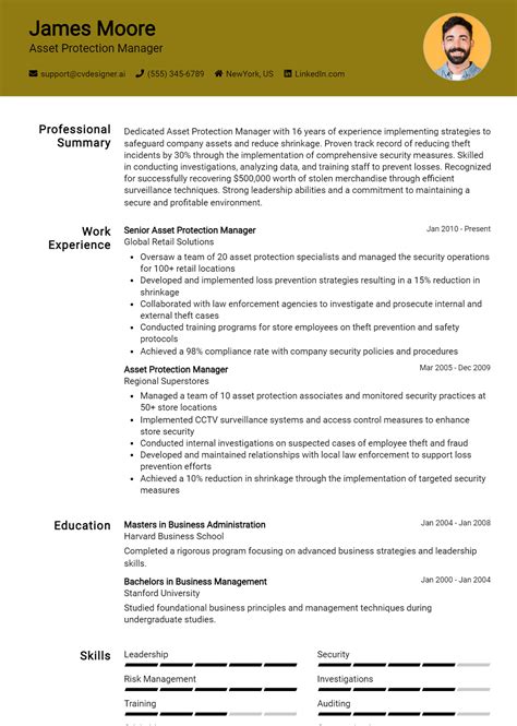 Asset Protection Manager Resume Example For 2024 Tips And Templates Cvdesignerai