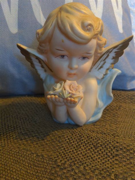 Vintage Angel Figurine Holding Flowers Etsy