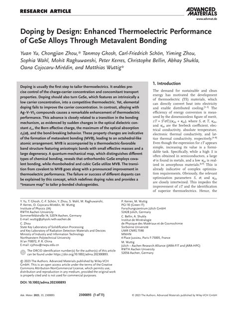 Pdf Doping By Design Enhanced Thermoelectric Performance Of Gese