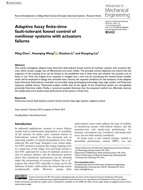 Pdf Adaptive Fuzzy Finite Time Fault Tolerant Funnel Control Of