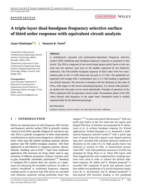 A Triple‐layer Dual‐bandpass Frequency Selective Surface Of Third Order Response With Equivalent