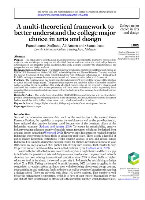 Pdf A Multi Theoretical Framework To Better Understand The College