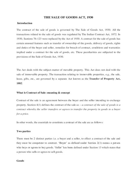 Fillable Online Sale Of Goods Act And Its Impact On Commercial Contracts Fax Email Print Pdffiller