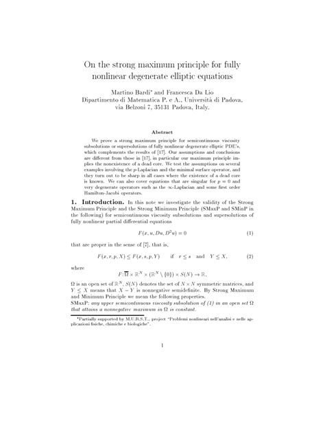 Pdf On The Strong Maximum Principle For Fully Nonlinear Degenerate Elliptic Equations