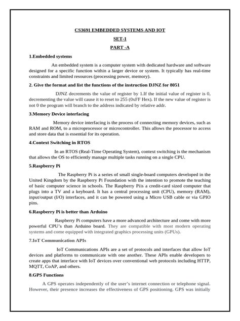 Cs3691 Embedded Systems And Iot Pdf Process Computing Arduino