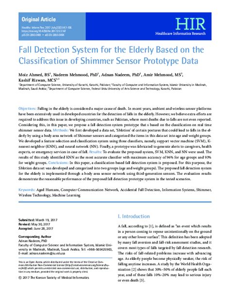 pdf fall detection system for the elderly based on the classification