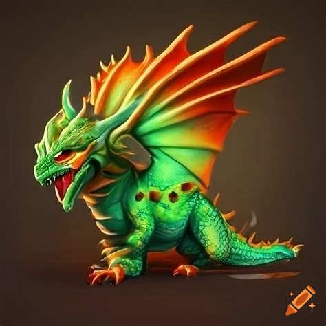 Cute Green Dragon Representing Earth With Kind Green Eyes And Strong