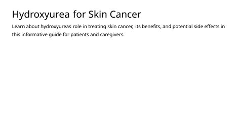Hydroxyurea For Skin Cancer Medsis