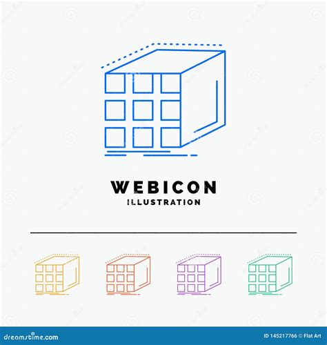 Abstract Aggregation Cube Dimensional Matrix 5 Color Line Web Icon