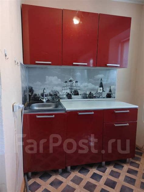 Кухня, прямая, красный, 150,0 см, б/у, в наличии. Цена: 4 000₽ во ...