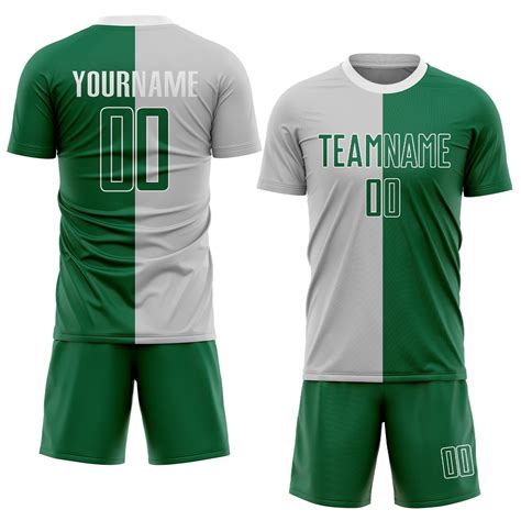 Custom Gray Kelly Green White Sublimation Split Fashion Soccer Uniform