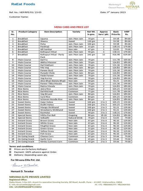 Raeat Food Price List Pdf Food And Drink Foods
