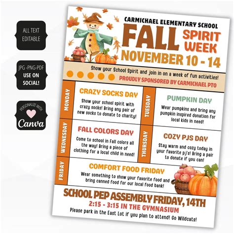 Fall Spirit Week Template Simple Desert Designs