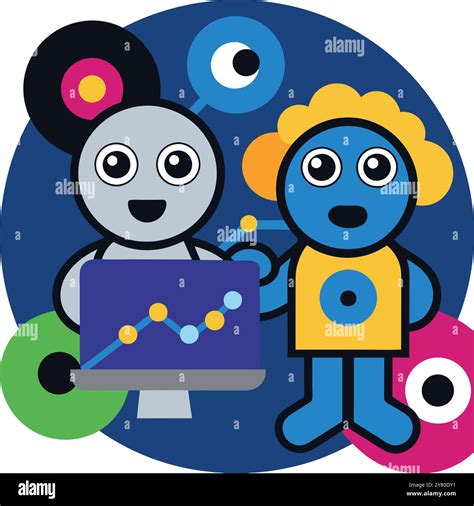 Two Cheerful Ai Robots Collaborating On A Data Visualization Project