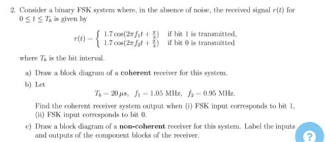 solved 2 consider a binary fsk system where in the absence