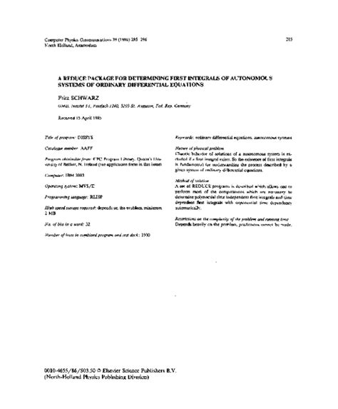 Pdf A Reduce Package For Determining First Integrals Of Autonomous Systems Of Ordinary