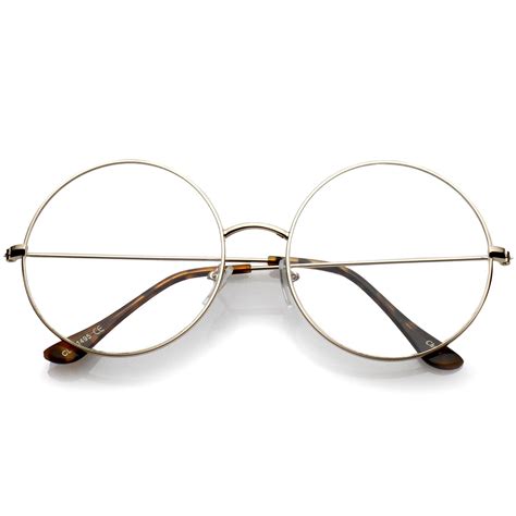 Classic Oversize Slim Metal Frame Clear Flat Lens Round Eyeglasses 56mm Frame Clear Oversized