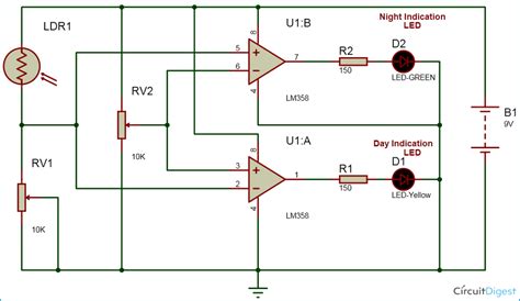 Dark And Light Indicator Circuit Using Op IC LM358