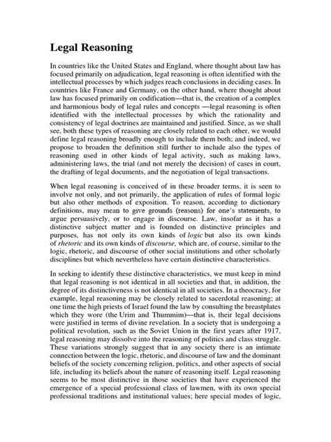 Legal Reasoning Pdf Reason Precedent