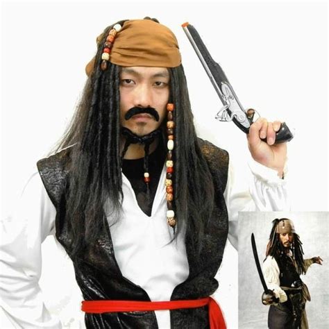 성인 남성용 할로윈 의상 해적 캡틴 잭 참새 가발 모자 캐리비안의 해적 코스프레 액세서리 여성 남성 티몬