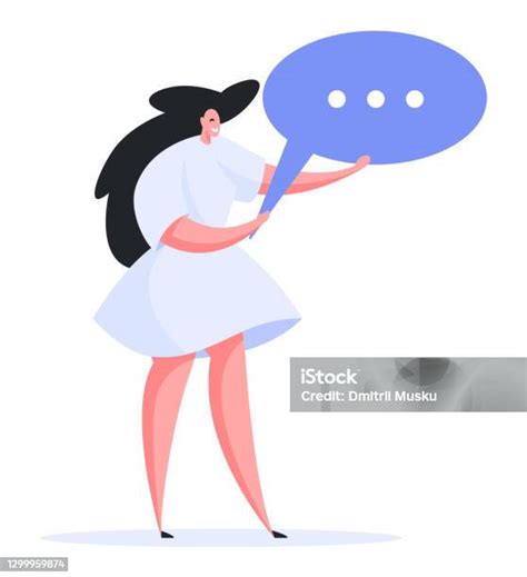 연설 거품을 가진 쾌활한 여자 플랫 벡터 일러스트레이션 가공의 인물에 대한 스톡 벡터 아트 및 기타 이미지 가공의 인물 긍정적인 감정 표현 대화 풍선 문자 기호
