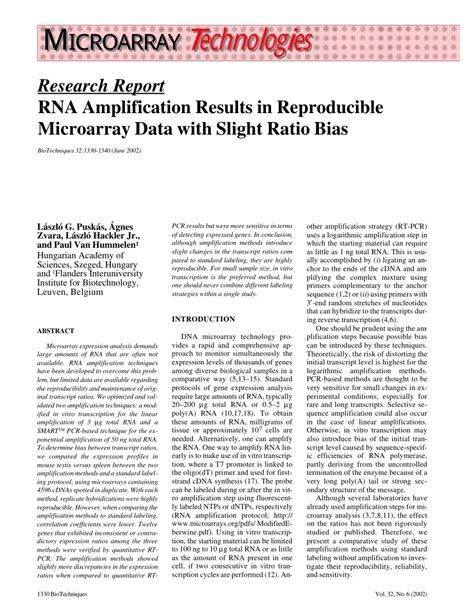 Pdf Rna Amplification Results In Reproducible Microarray Data With Slight Ratio Bias