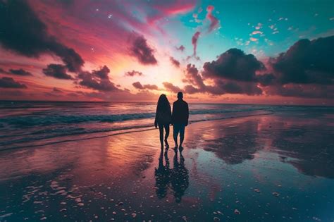 Beautiful Young Couple Smiling On A Summer Day At The Beach Premium