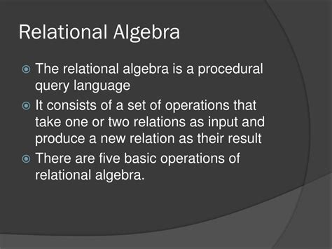 Ppt Relational Algebra 1 Basic Operations Powerpoint Presentation Id 2604788