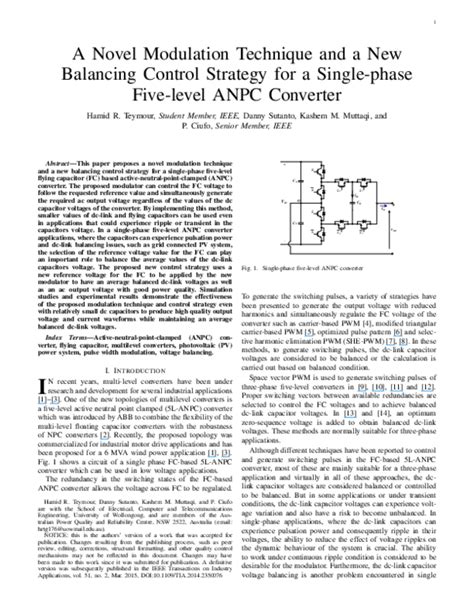 Pdf A Novel Modulation Technique And A New Balancing Control Strategy