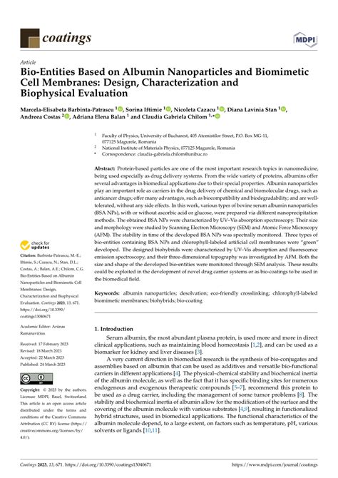 Pdf Bio Entities Based On Albumin Nanoparticles And Biomimetic Cell Membranes Design