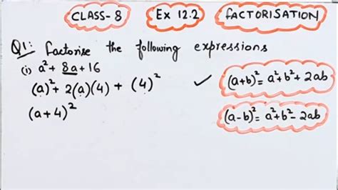Factorise The Following Expressions A 2 8a 16 I Factorisation I Class 8 I Youtube