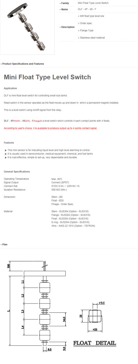 Mini Float Type Level Switch DLF P S F By DAEHAN SENSOR Komachine Supplier Profile And